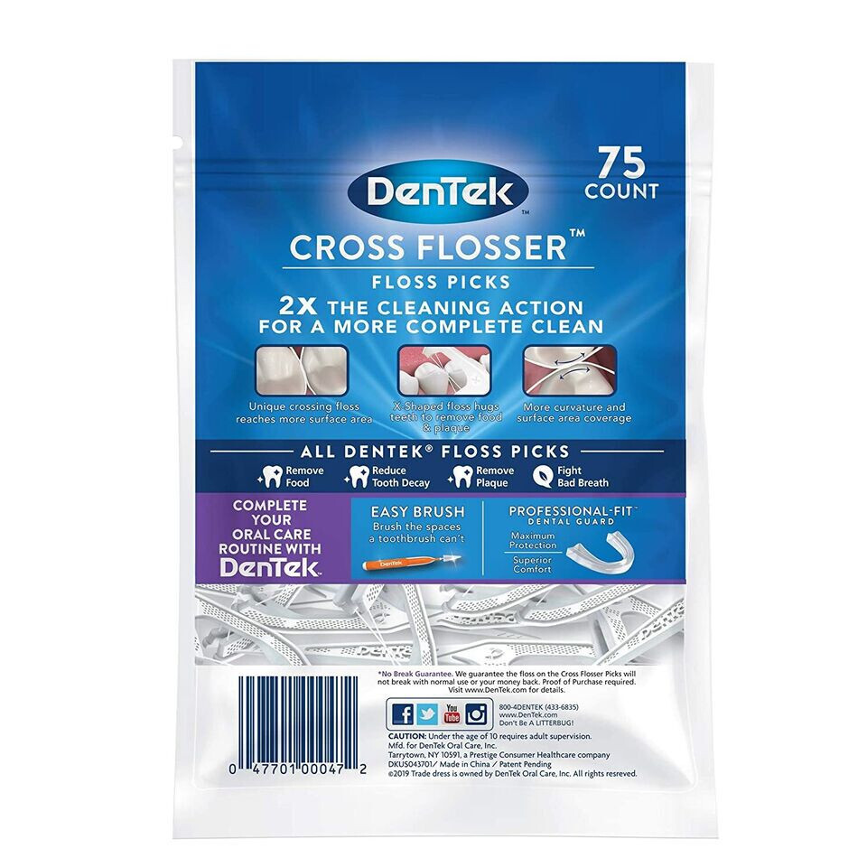 DenTek Cross Flosser Floss Picks, X-Shaped Floss Hugs Teeth, 75 Count 3 ...