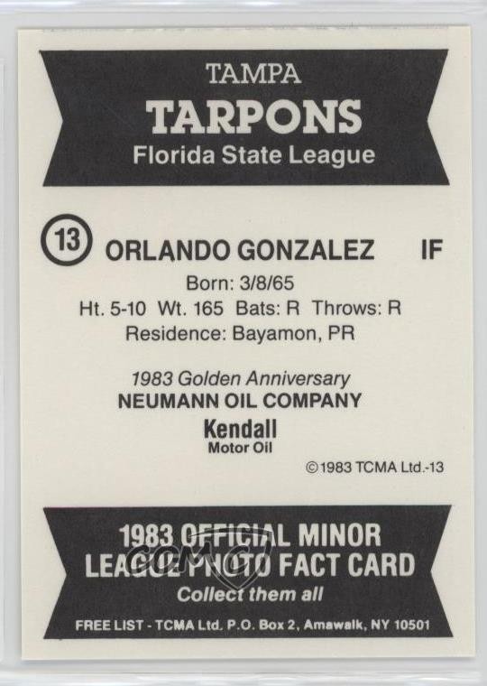 1983 TCMA Tampa Tarpons Orlando Gonzalez #13 | eBay