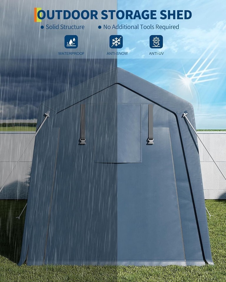 7x10/7x12/10x10FT Portable Storage Shed, Outdoor Carport w/ Roll Up ...