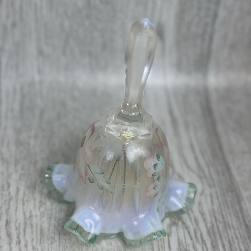 Ruffled Edge Opalescent Pink Fenton Bell Handpainted Signed Artist Jane ...