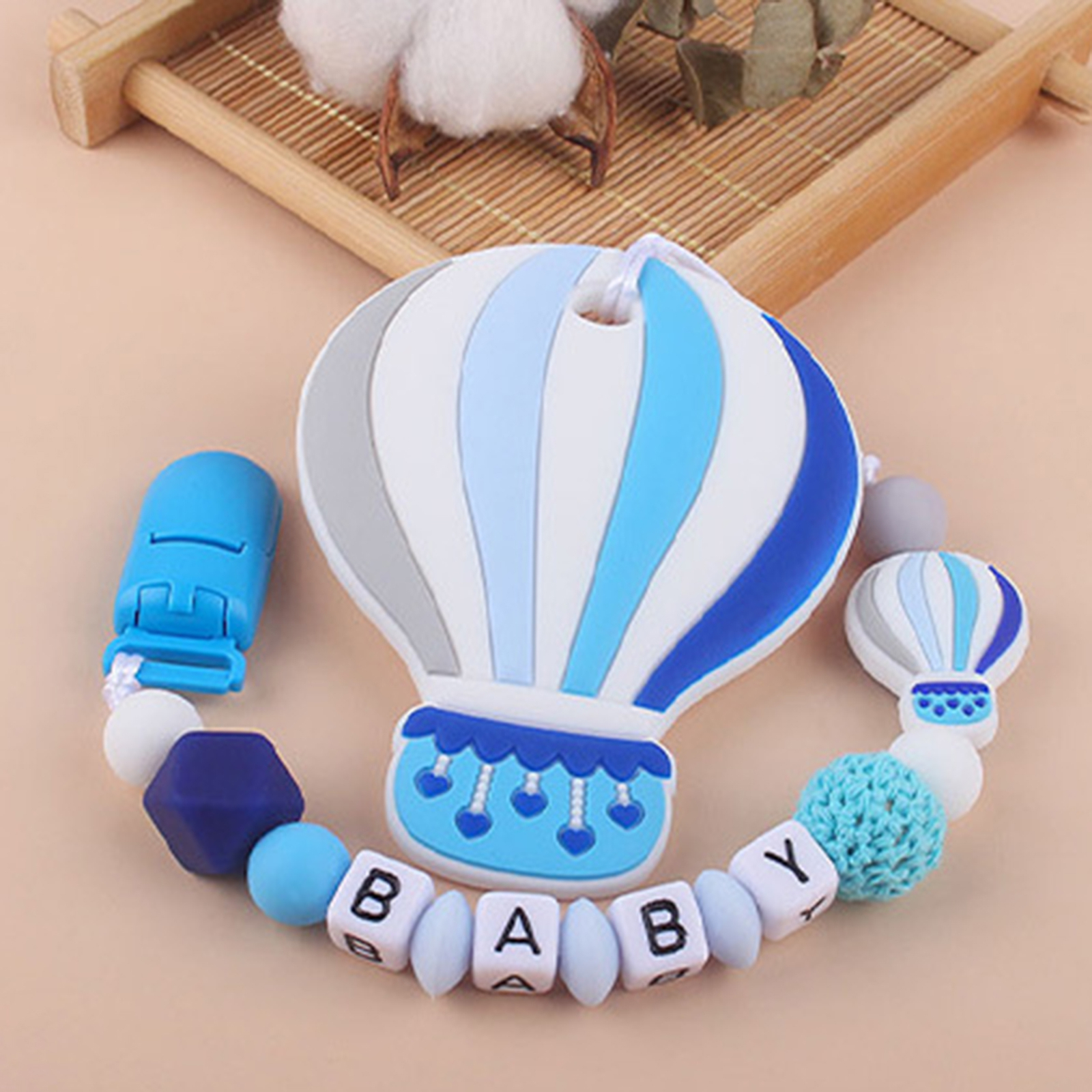 Baby Teether Elastic with Chains Cartoon Balloon Baby Teeth Pacifier ...