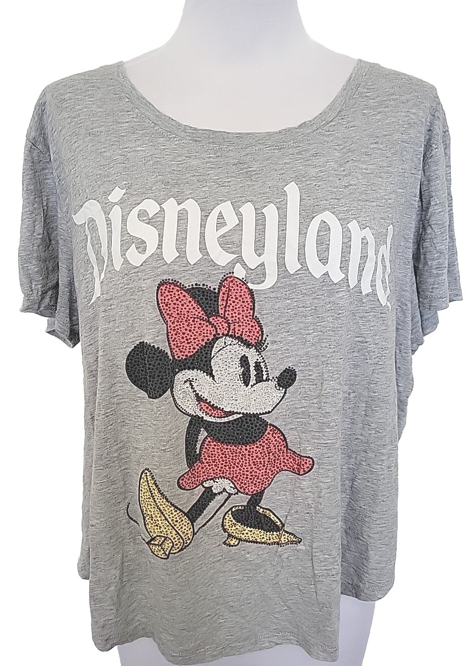 DISNEYLAND DISNEY MINNIE MOUSE Gray Sequin Round Neck… - Gem
