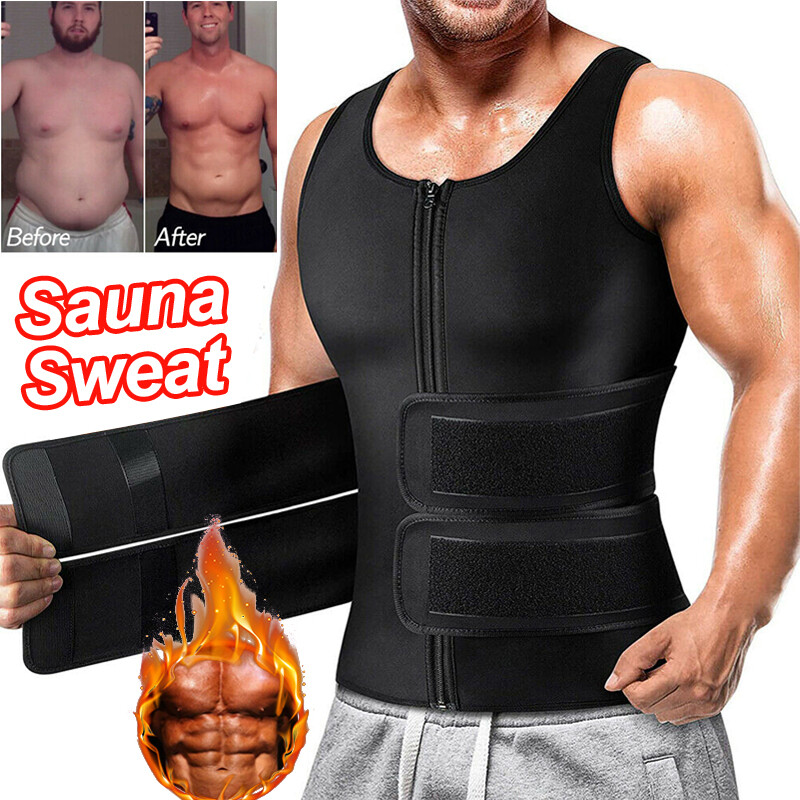Men Neoprene Sauna Sweat Vest Body Shaper GYM Waist Trainer Fat Burner ...