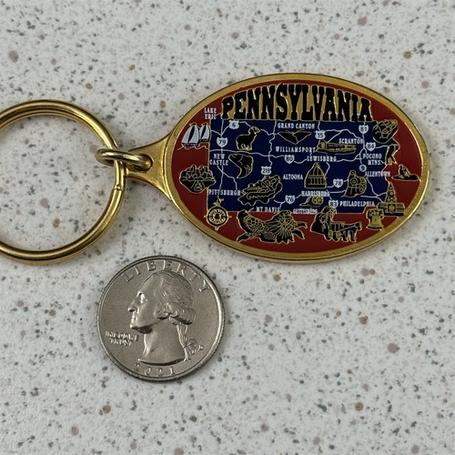 Pennsylvania Souvenir Map State Sites Gold Tone Pander Keychain Key ...