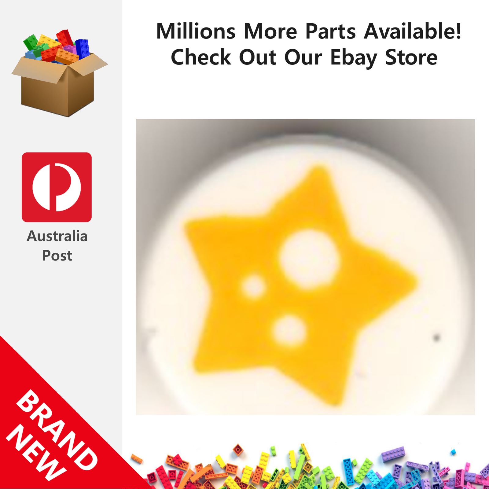 Genuine LEGO™ White Round 1 x 1 with Yellow Star Tiles 98138 35381pb197 ...