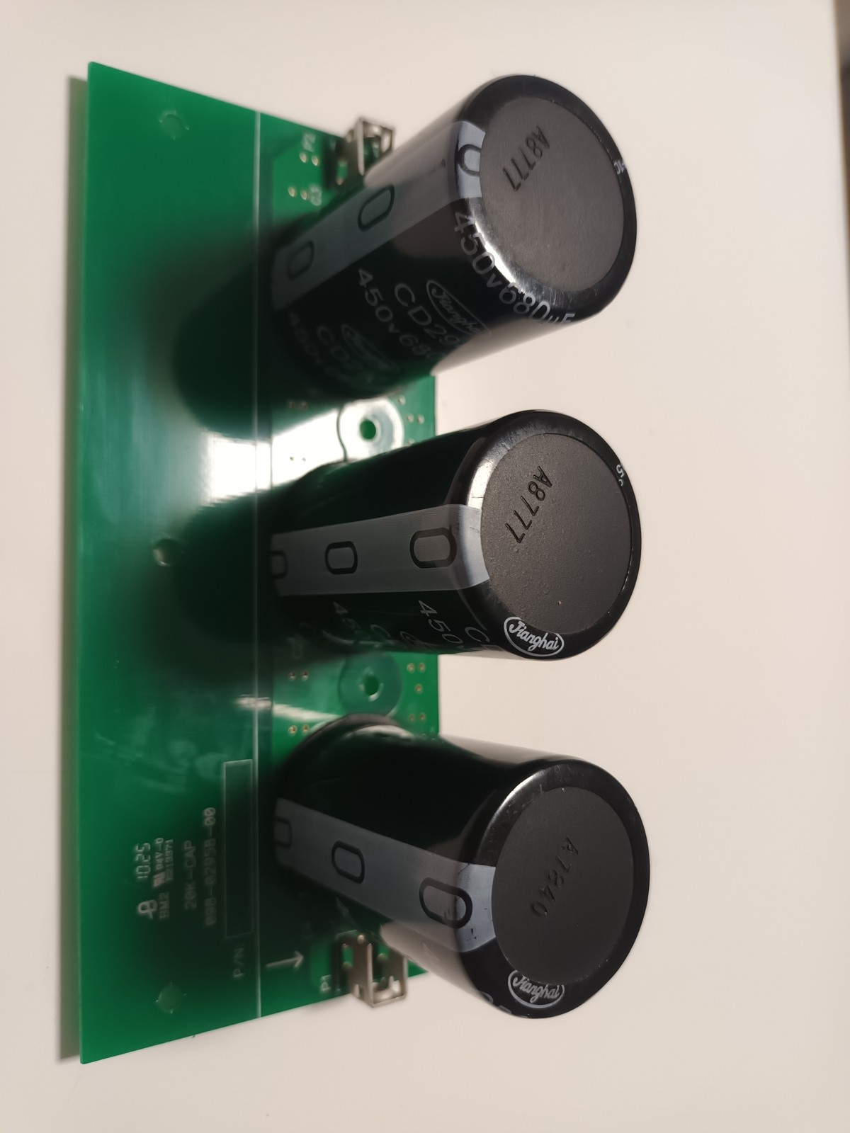 electronic board with 3 capacitors in parallel 680uf 450vdc total ...