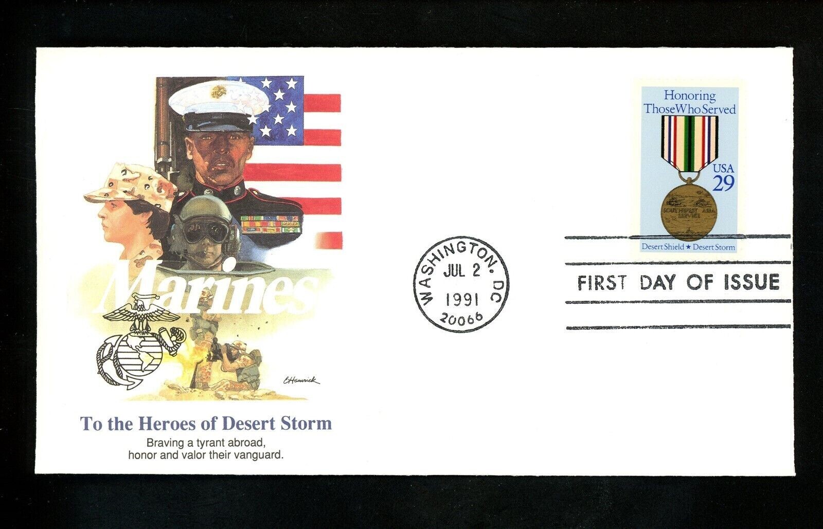 IRAQ WAR HEROES OF DESERT STORM MARINES USMC 1991 FLEETWOOD CACHET FDC ...