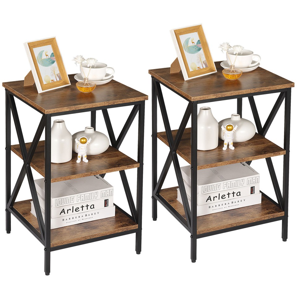 Rustic Metal Side Table Sofa End Table Home Storage Display Rack Multi ...