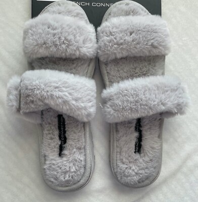NWT French Connection Women's Faux Fur Slides Gray Slippers Size L (9/ ...