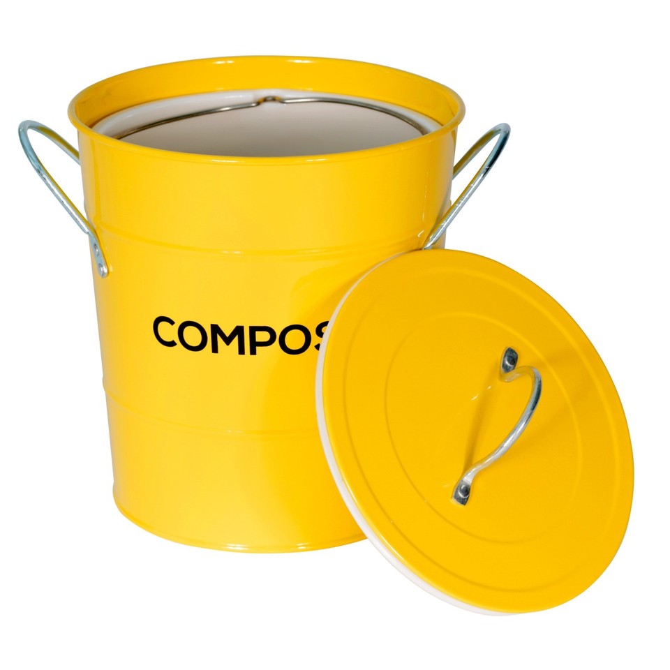 Yellow Compost Caddy & 50x 6L Compostable Bags - Kitchen Compost Bin ...