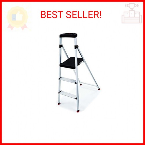 Rubbermaid 3-Step Ladder, Aluminum Lightweight Folding Step Stool with ...