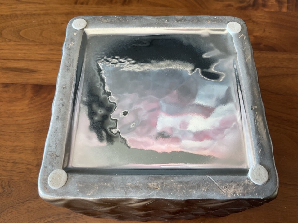 VINTAGE Metallic Textured Ceramic Planter Cube Square Vase 10.5 Cm Tall ...