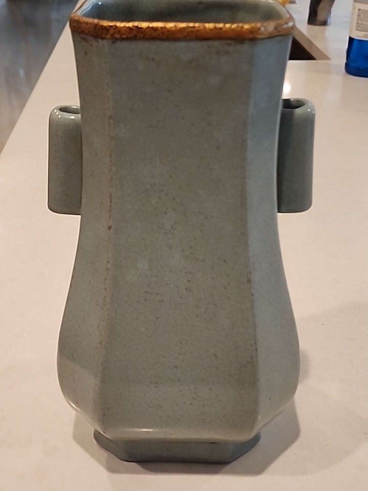 10"China Porcelain Song Dynasty Celadon Ru Porcelain Callagraphy Vase ...