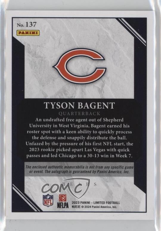 2023 Panini Limited /199 Tyson Bagent #137 RPA Rookie Patch Auto RC | eBay