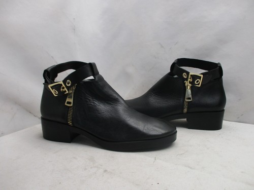 Zara Basic Collection Black Leather Zip Ankle Strap Boots Womens Size 41 EUR | eBay