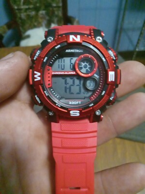 Armitron Pro Sport Digital Watch Men Red Black Round Face New Battery 9 ...