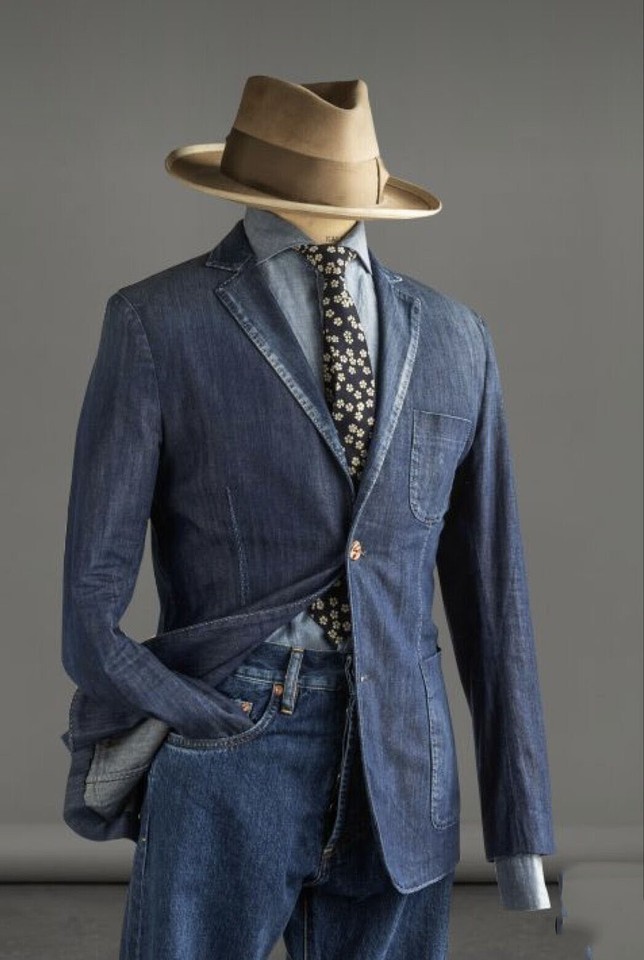 Vintage Denim Men's Suits 2Pcs Party Formal Blazer Cowboy Jackets ...