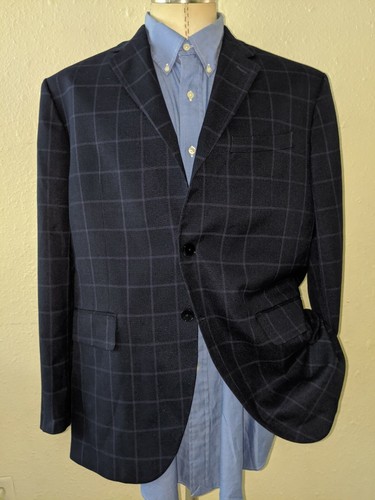 EU 56 US 46R Men Mango Blue Navy Check Hopsack Texture 2-vent Jacket ...