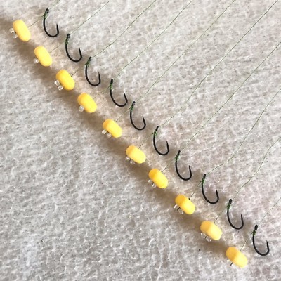 10 X KD HAIR RIGS PRE LOADED EACH WITH x1 POPUP CORN/NITE GLOW CORN ...