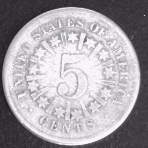 1867 Shield Five Cents RAYS 5 Cent Coin 5C NICKEL VG GRADE KM#96 EB ...
