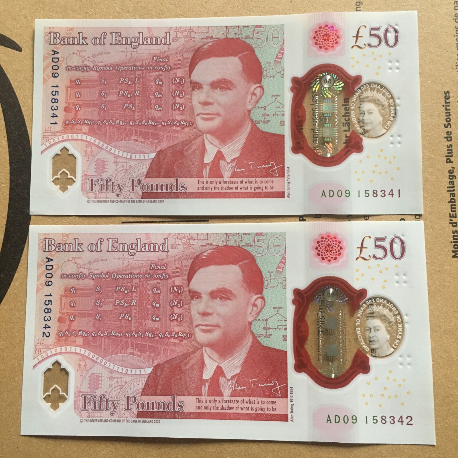 Bank of England 2x 50 pound Polymer note AD09 serial number | eBay UK