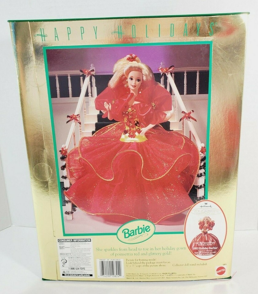 NEW 1993 Happy Holidays Christmas Blonde Barbie Mattel #10824 Special ...