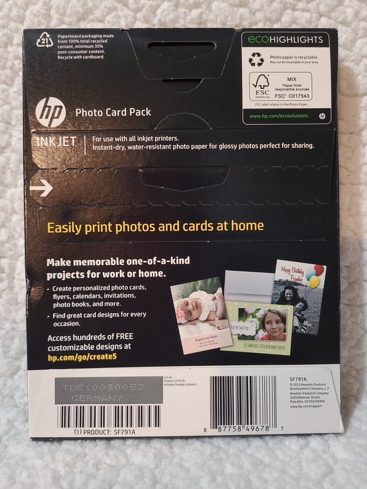HP Glossy Photo Card Pack - (10) 5x7, (5) 4x6 Paper, (10) 5x7 Envelopes ...