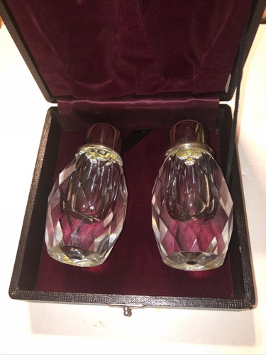 VTG HAND CUT LEADED CRYSTAL POST HOUSE SALT & PEPPER SHAKER W ...