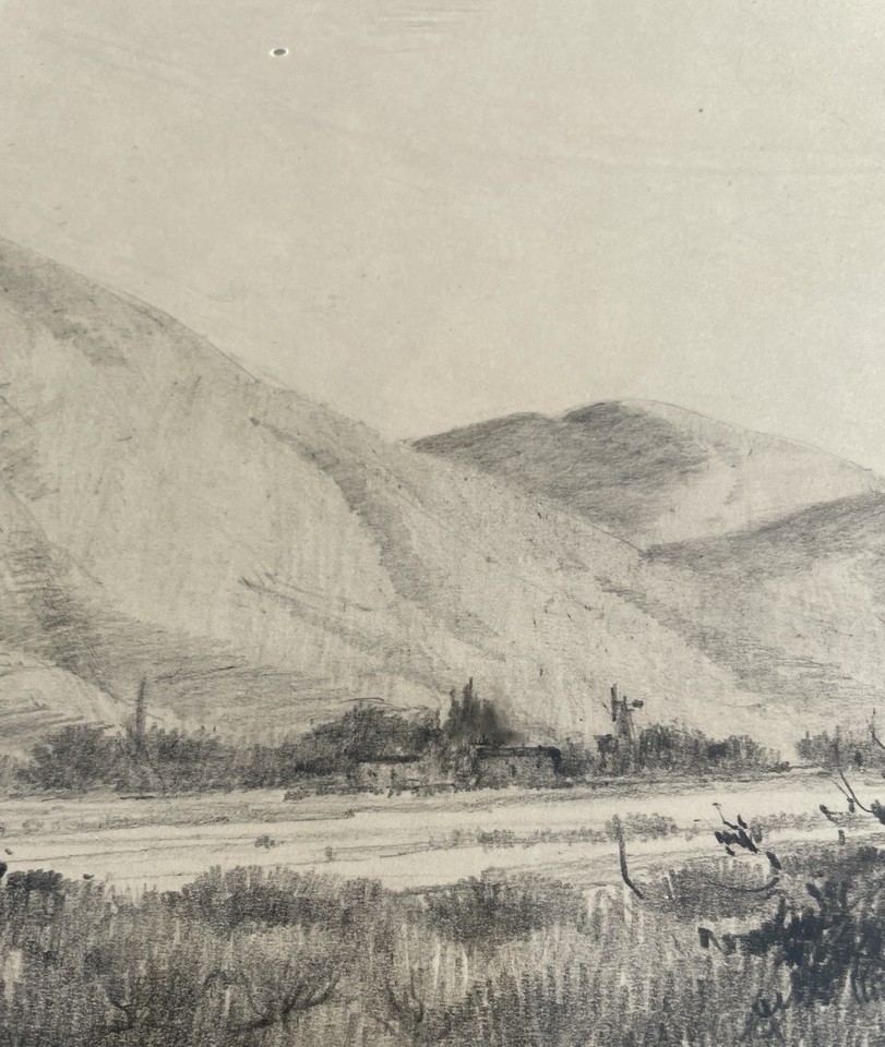 Original Gerry Peirce (1900-1968) pencil drawing VALLEY RANCH ARIZONA ...