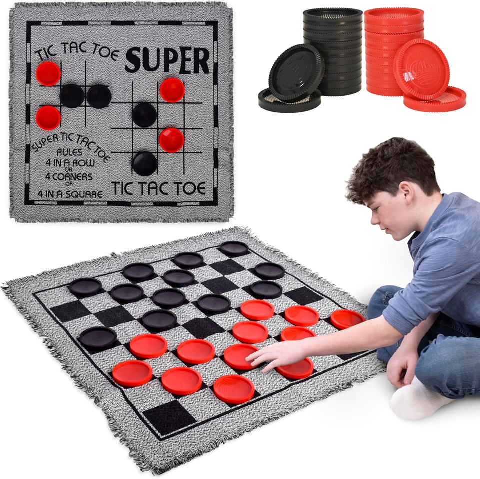 Jumbo Checkers – Extra‑Large Outdoor Board Game with Bonus Tic Tac Toe ...