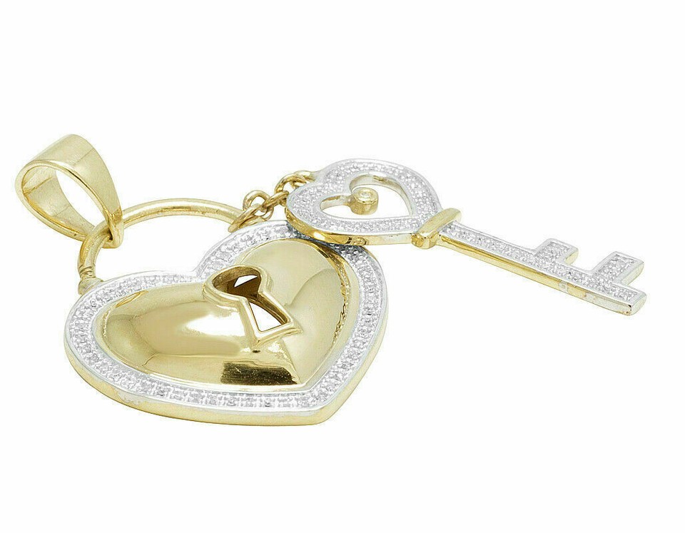 14K Yellow Gold Plated Silver 1/2CT Moissanite Love Heart Key Lock ...