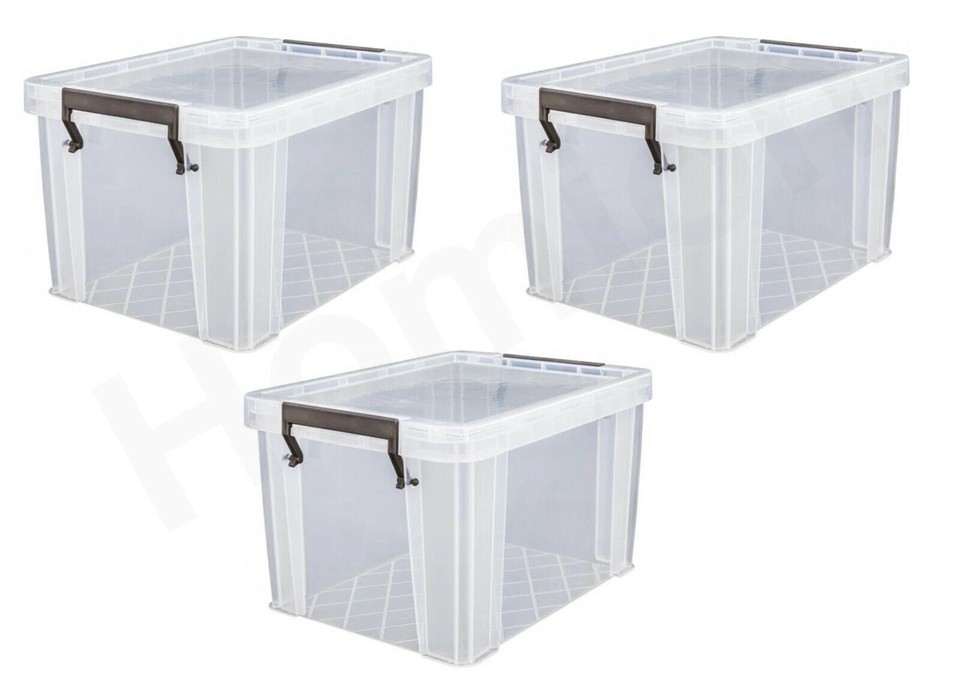 5 Litre Clear Plastic Storage Box Stackable Space Saving Container Clip ...