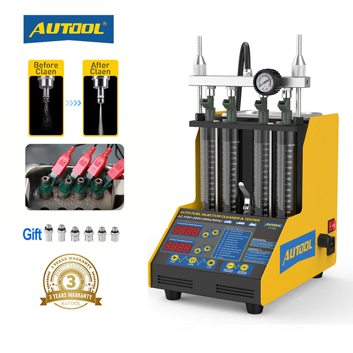 AUTOOL CT150 Fuel Injector Cleaner Tester Machine Tool Ultrasonic 4 ...