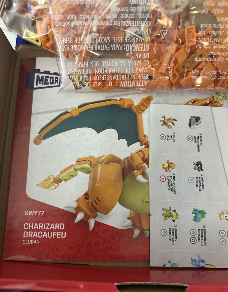Mega Block Pokemon Charizard Building Set With Pokeball Pin New Open ...