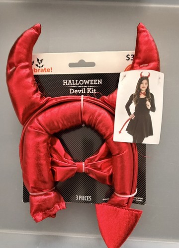 Red Devil Horns Headband, bow tie, & Clip-On Tail Set, Adult Unisex One ...