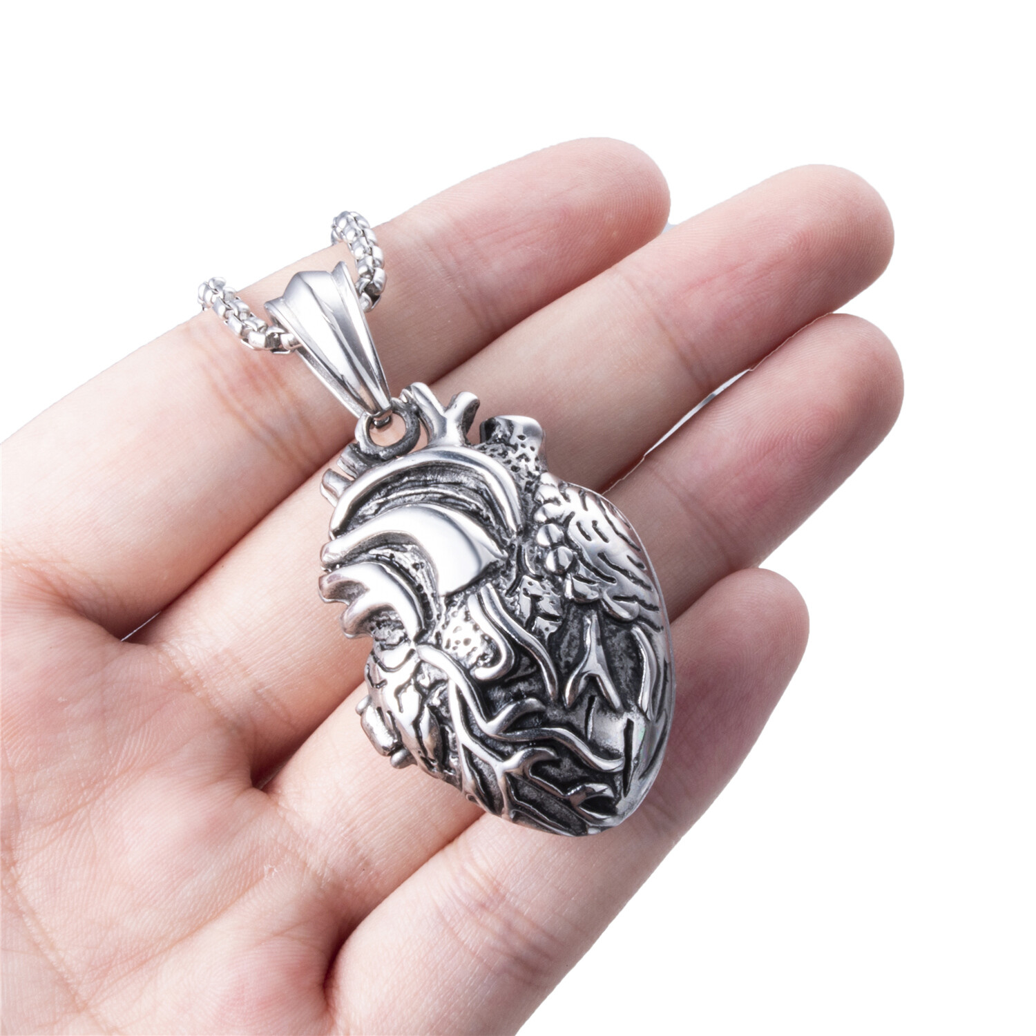 Mens Anatomical Human Heart Storage Locket Stainless Steel Pendant ...