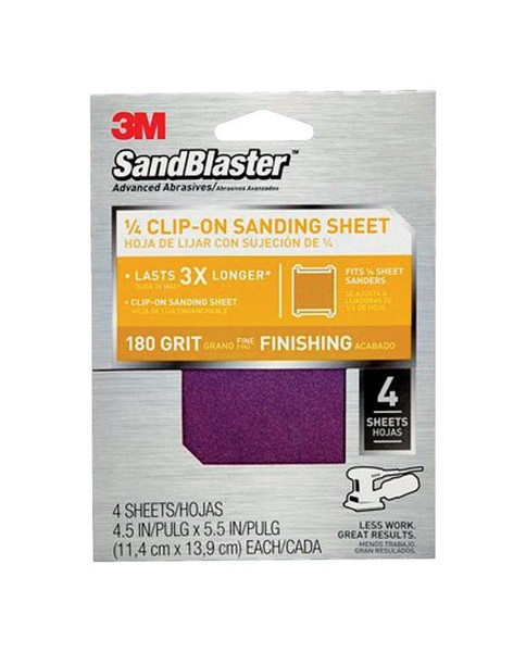 3M Sandblaster 4pk 180 Grit Fine Clip on Palm Sander Sandpaper Sheets ...