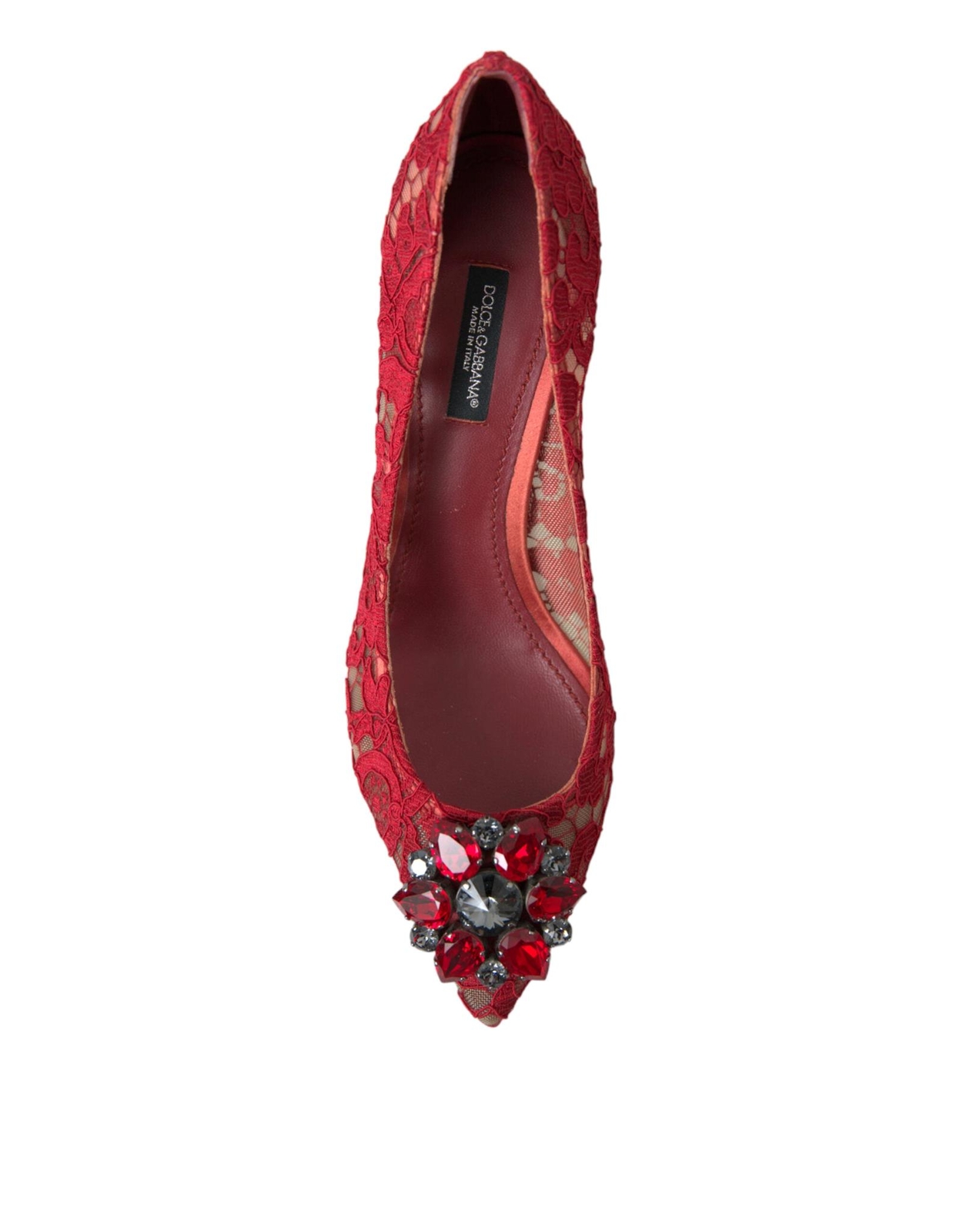 Dolce&Gabbana Women Red Pumps Cotton Blend Crystals Floral Lace High ...