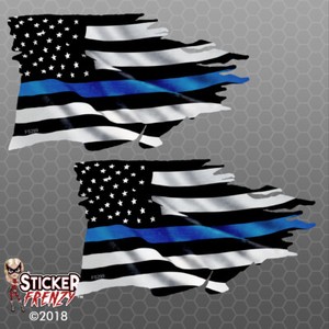 Thin Blue Line Tattered Flag Stickers 2 Pack - Truck Window Vinyl Decal ...