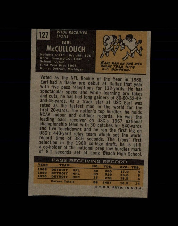 1971 Topps Football #127 Earl McCullouch STARX 6 EX/MT CS87247 | eBay