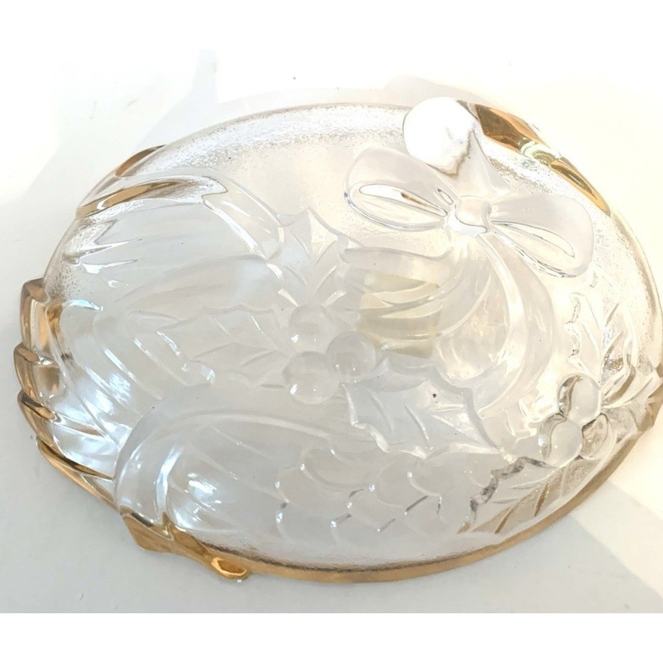 Mikasa Golden Goose Sweet Dish 6" Holly Berries Candy Glass Japan WX038 ...