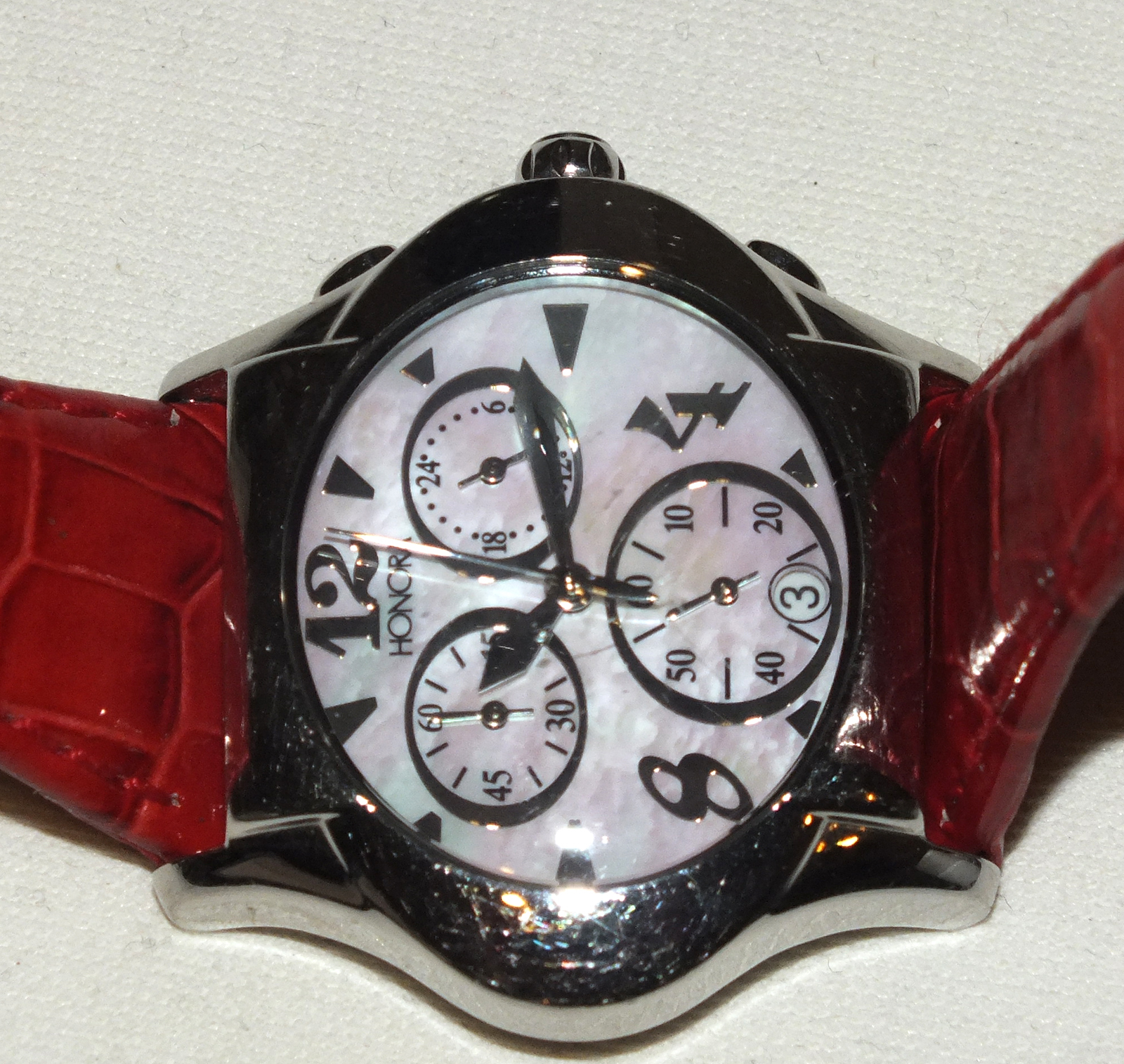 Honora Stainless Steel Rust and White Mother of Pearl Chronograph Watch ...