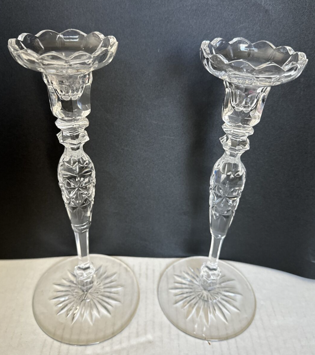 PAIR Rogaska Rosemont Full Lead Crystal Rose Stem Candlesticks 10 3/8 ...