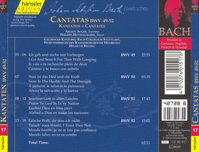 HELMUTH RILLING BACH: CANTATAS, BWV 49-52 NEW CD | eBay