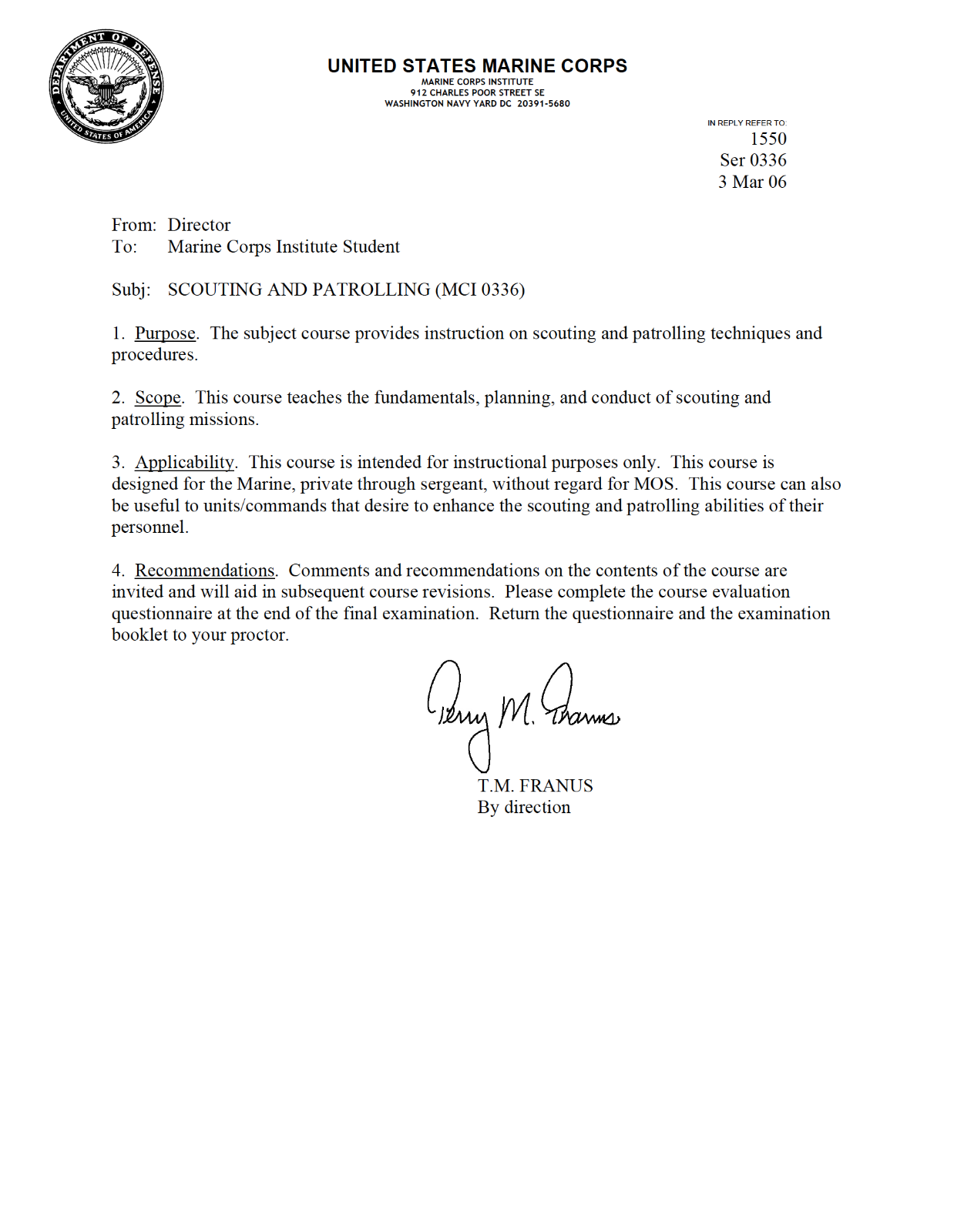 255 Page MARINE CORPS INSTITUTE USMC SCOUTING PATROLLING Missions ...