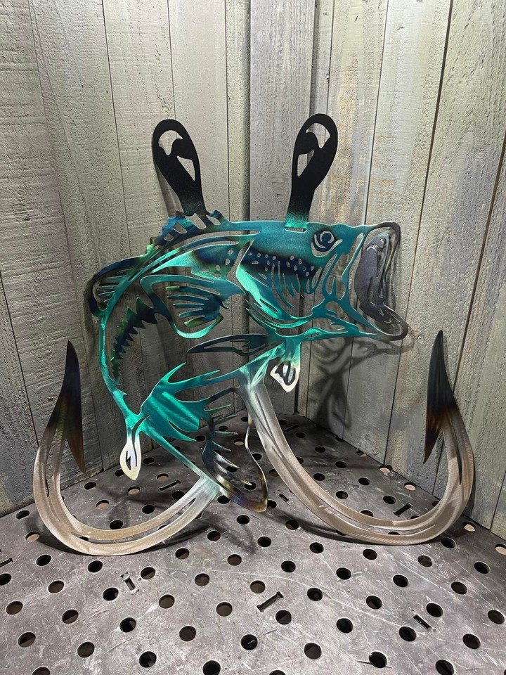 Metal 24" Bass Fish with Hooks Plasma Cut Sign Art Fisherman Fishing | eBay