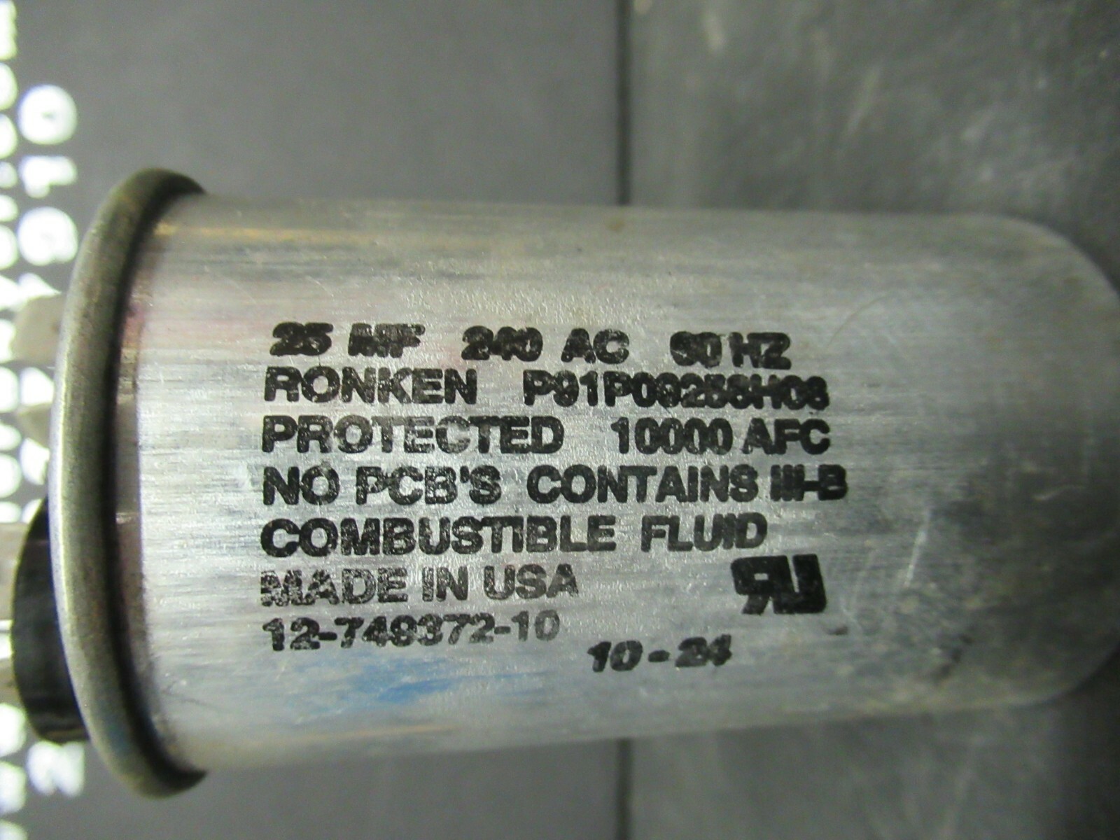 RONKEN CAPACITOR P91P09256H06 25 MF 10000 AFC 240 VAC 60 HZ **WARRANTY ...