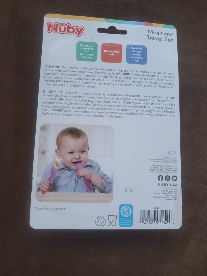 NUBY BABY MEALTIME TRAVEL SET WITH CASE SET OF 8 MULTICOLORED NEW ...