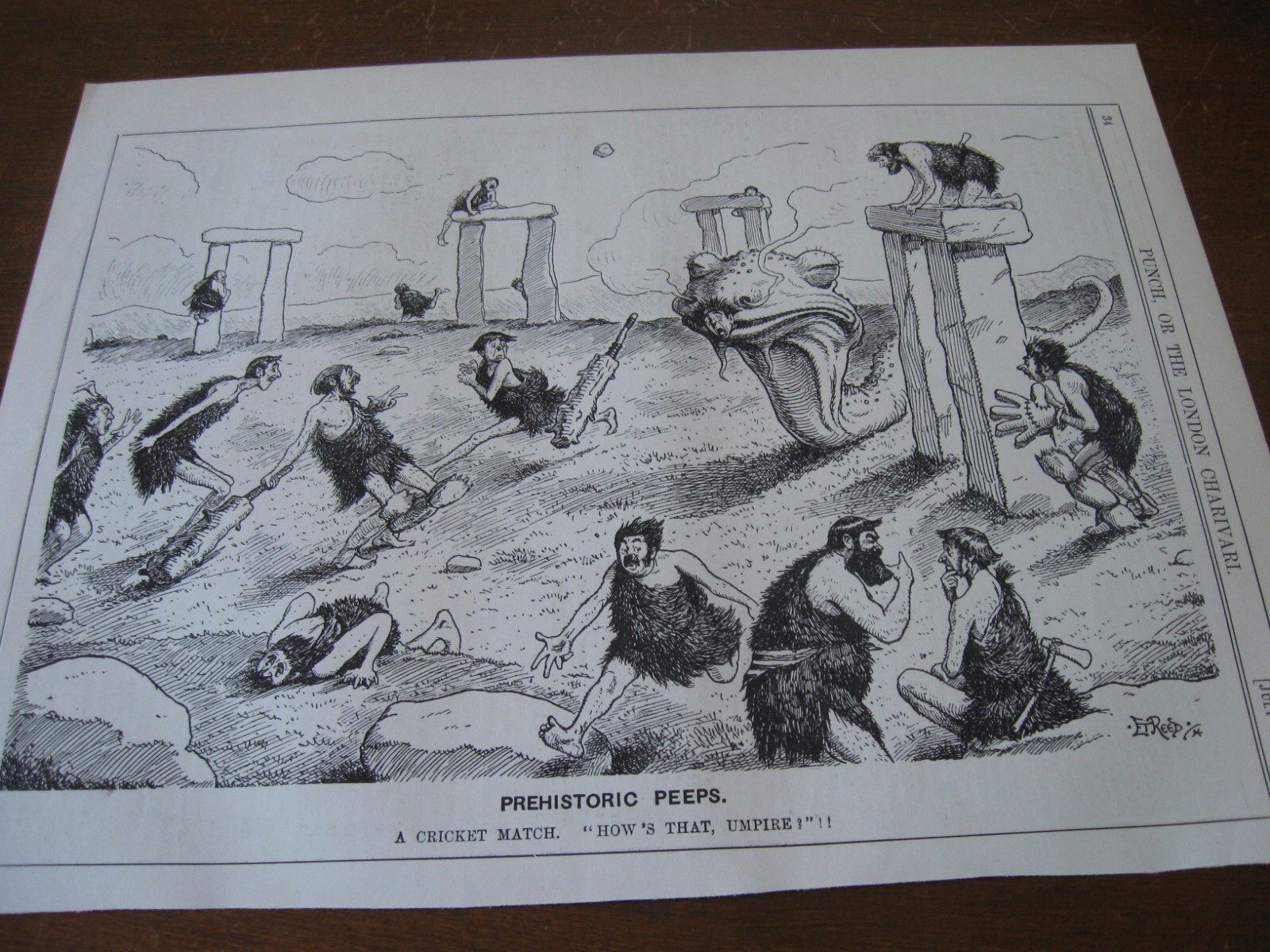 1894 Original POLITICAL CARTOON - Prehistoric People CRICKET MATCH at ...