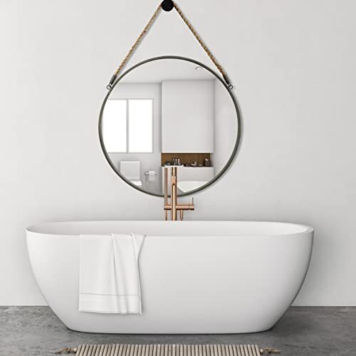 Large Round Hanging Rope Mirror, 24 Inch Circle Farmhouse Mirror, 24 ...